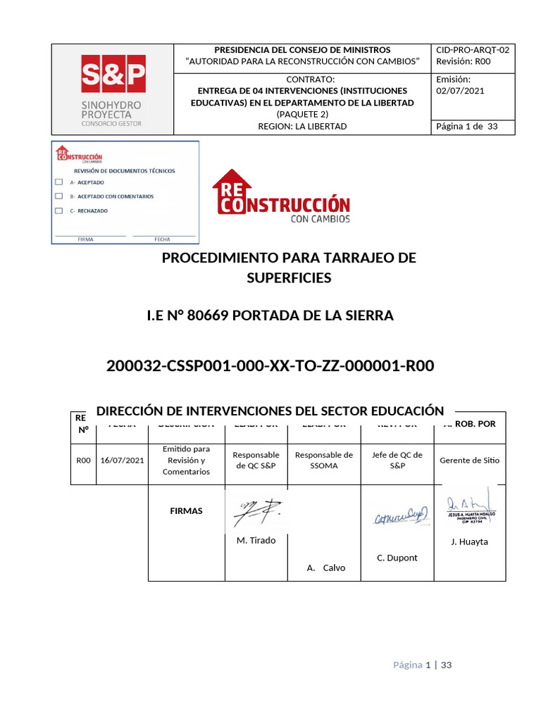 CID-PRO-ARQ-02 Procedimiento Operativo Integrado - Tarrajeo de ...