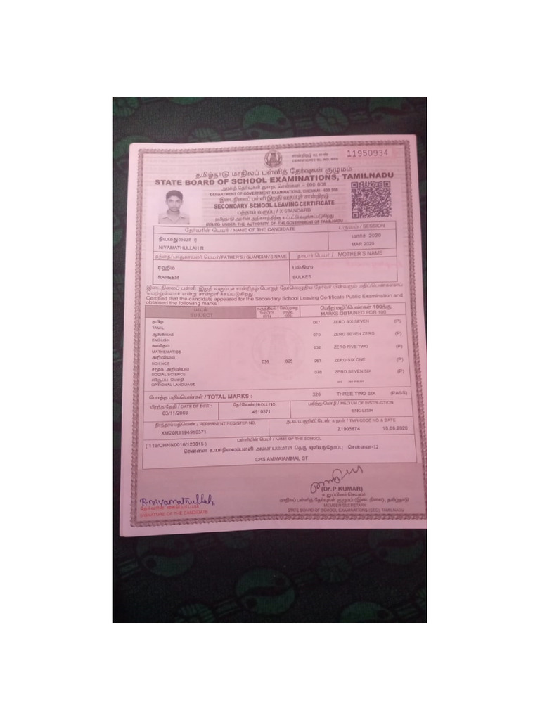 10th Mark Sheet | PDF