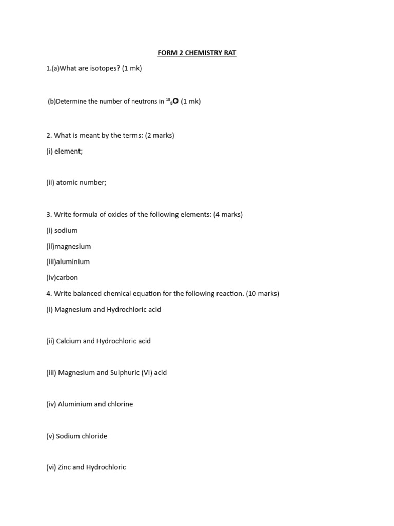 Form 2 Chemistry Rat | PDF