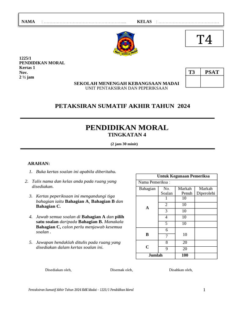 PM Psat - T4 2024 - Soalan | PDF