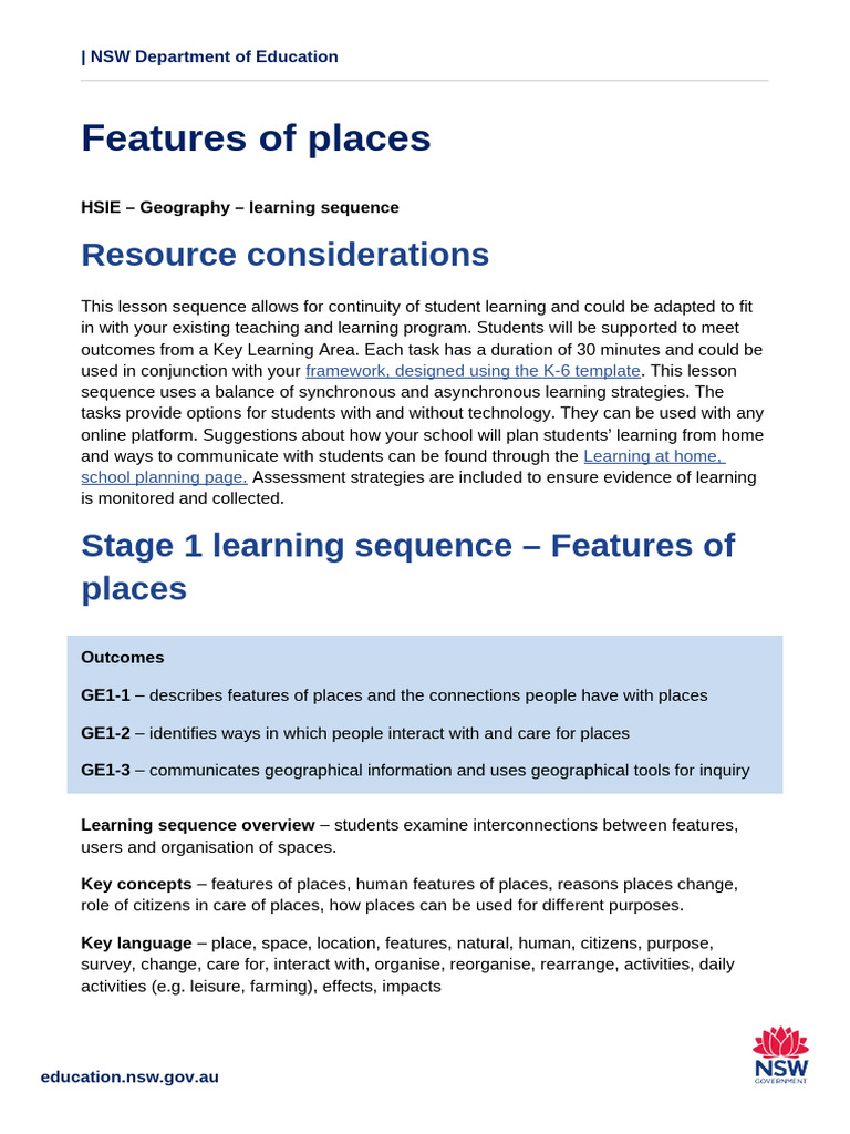 Features of Places: Stage 1 Geography | PDF | Schools | Learning
