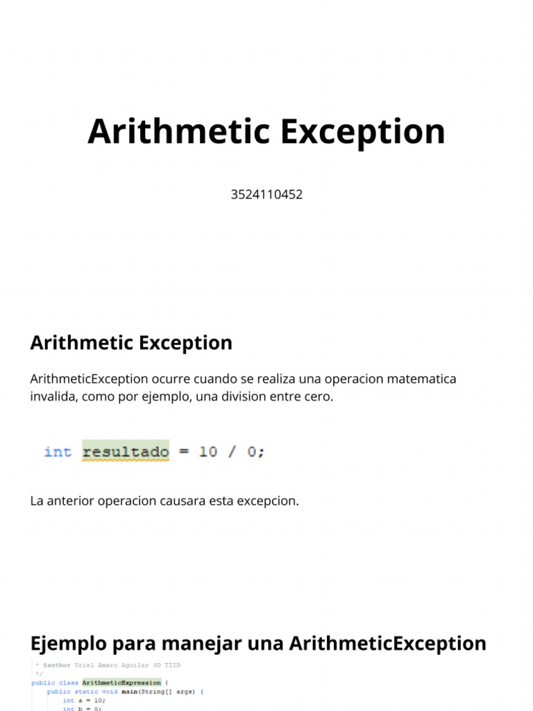 ARITHMETIC EXCEPTIONS ERROR Explicado en Java (Try, Catch, Finally) | PDF