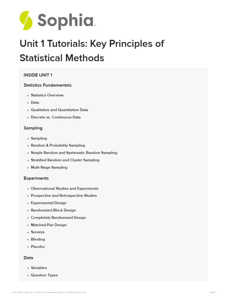 Unit 1 Tutorials Key Principles of Statistical Methods | PDF | Level Of Measurement | Statistics