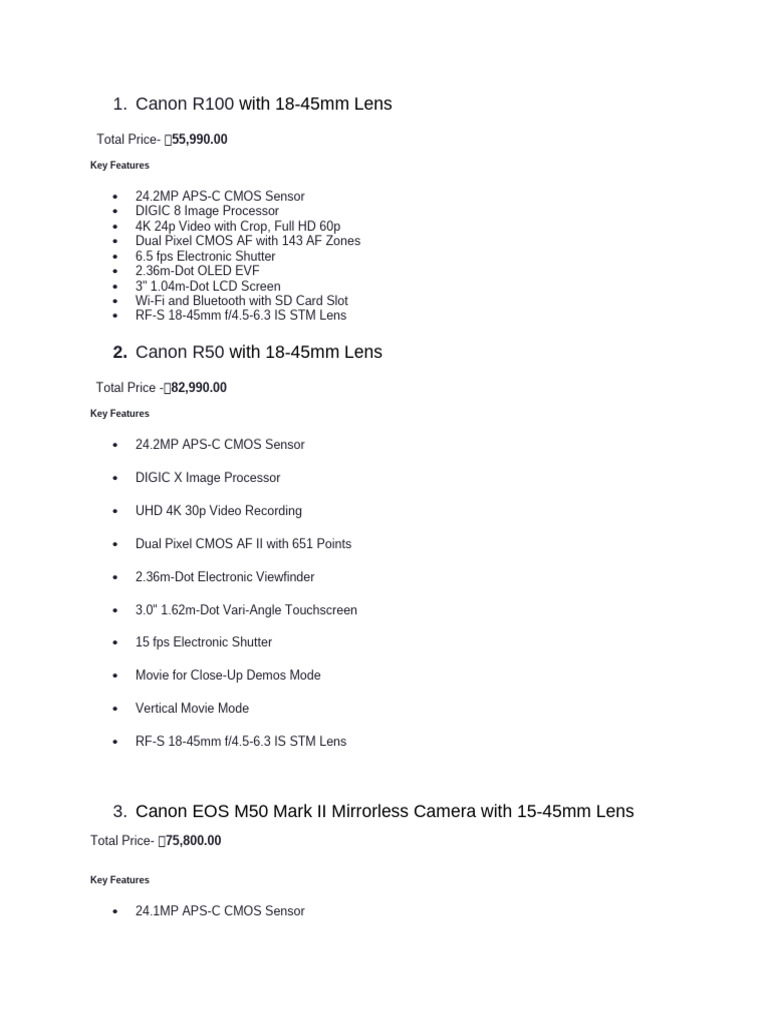 Camera Models and Specifications | PDF | Optical Devices | Photography ...