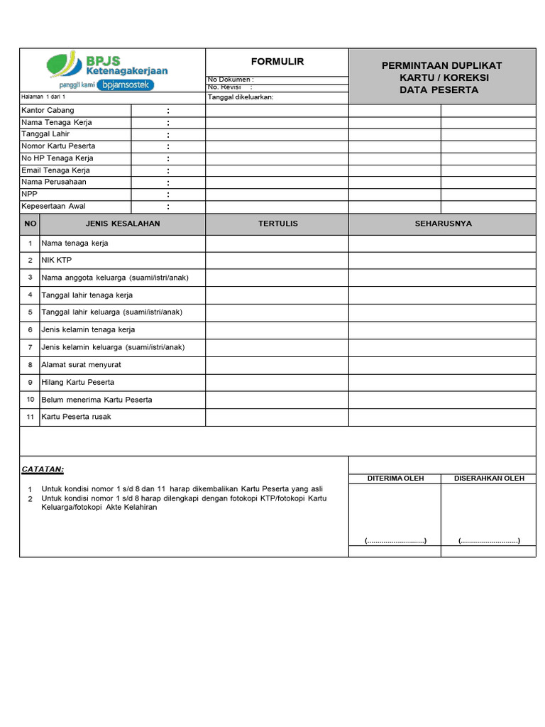 FORM Koreksi Data Dari Perusahaan | PDF