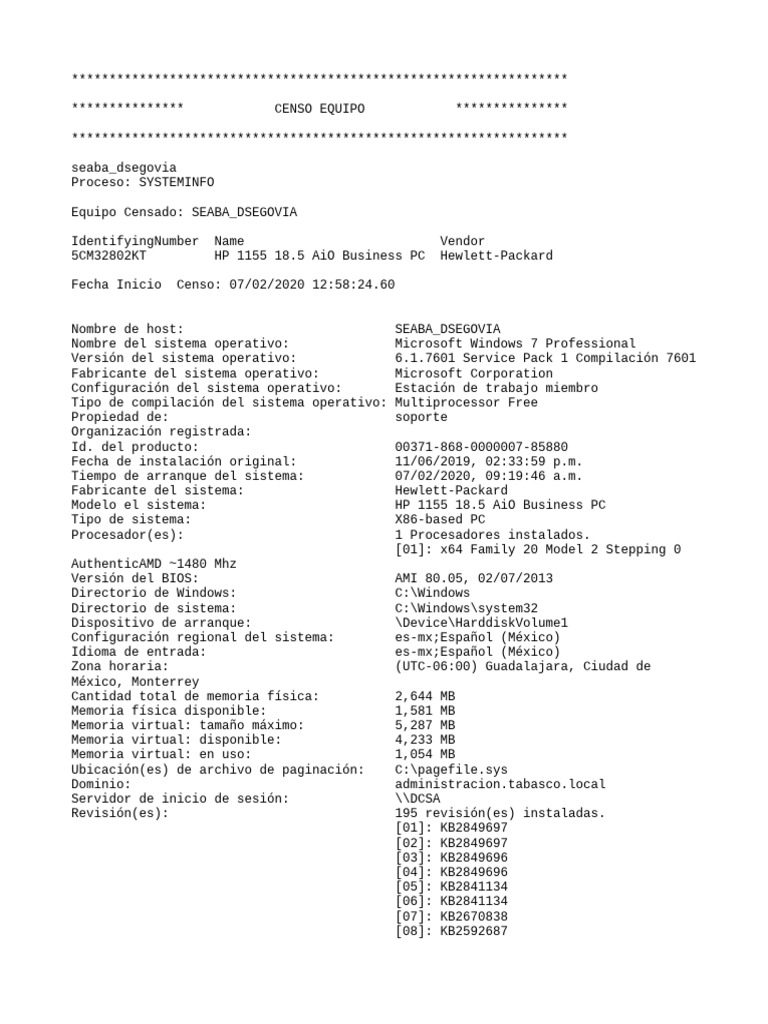 Seaba Dsegovia Systeminfo 202002071251 | PDF | Office Equipment | Computer Science