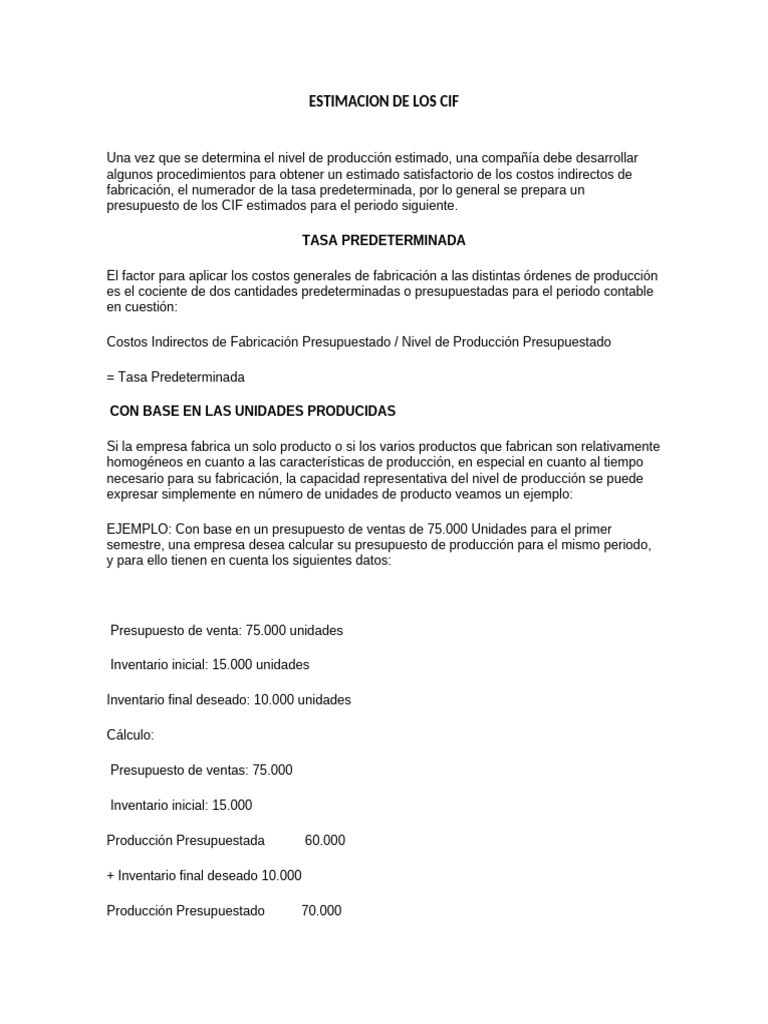 Estimacion de Los Cif | PDF | Presupuesto