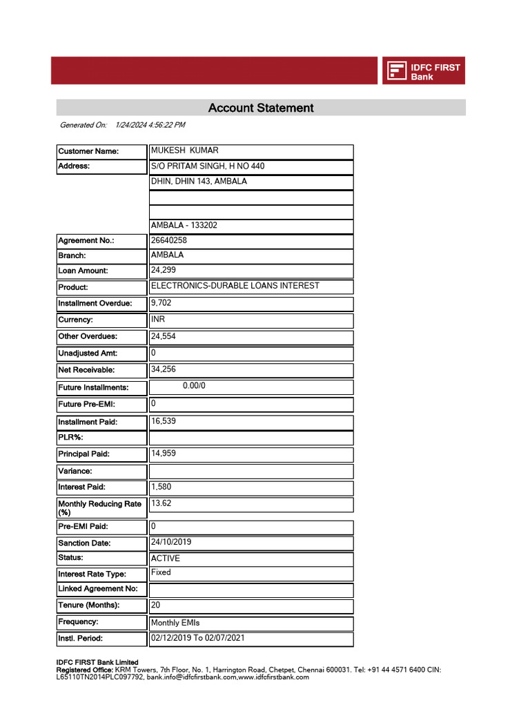 Loan Account Statement Summary | PDF | Private Sector | Banking