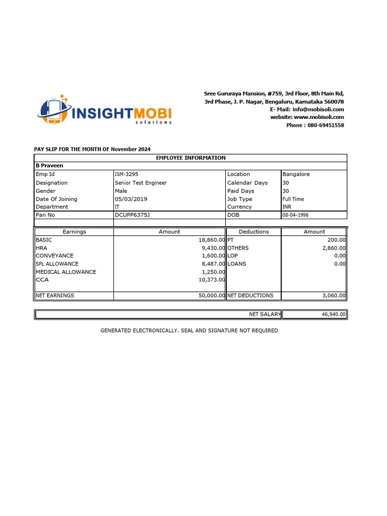 Nov Salary Slip | PDF