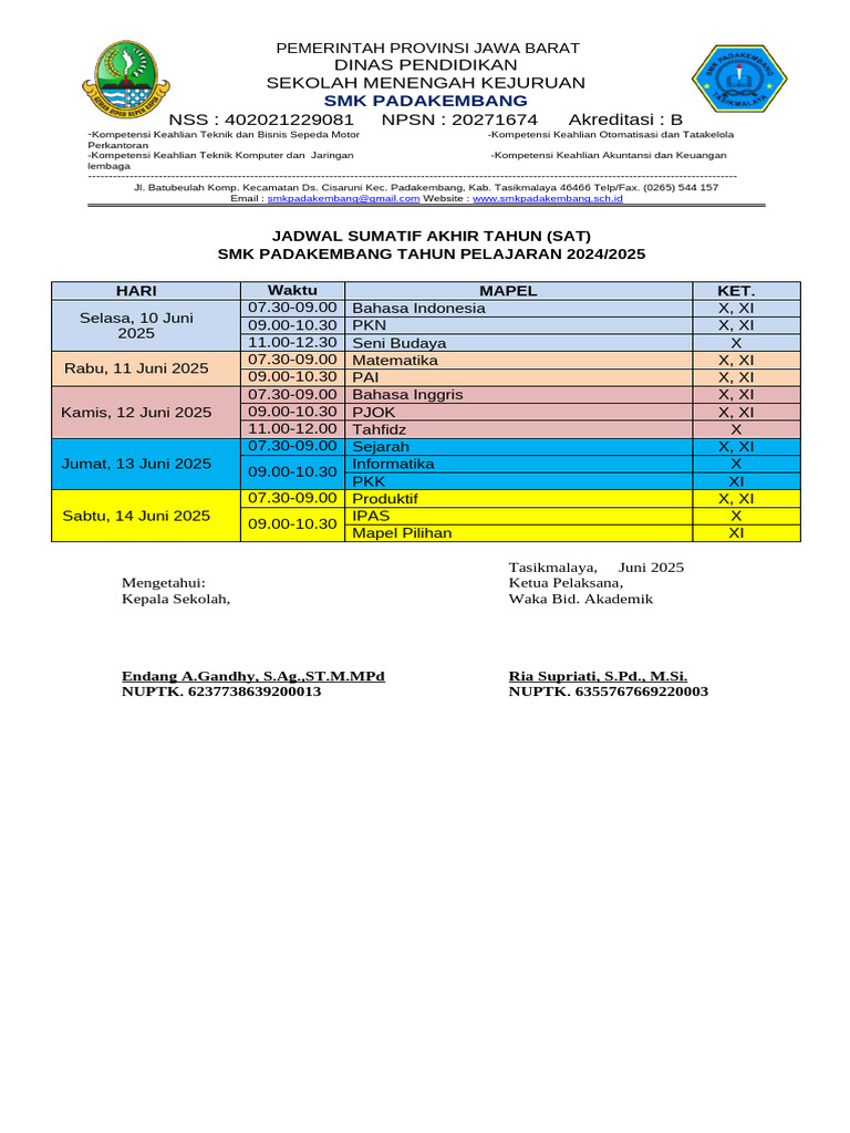 Jadwal Sat 2024-2025 | PDF