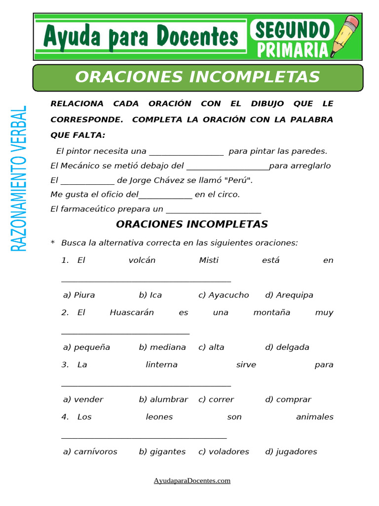 Ejercicios de Oraciones Incompletas | PDF