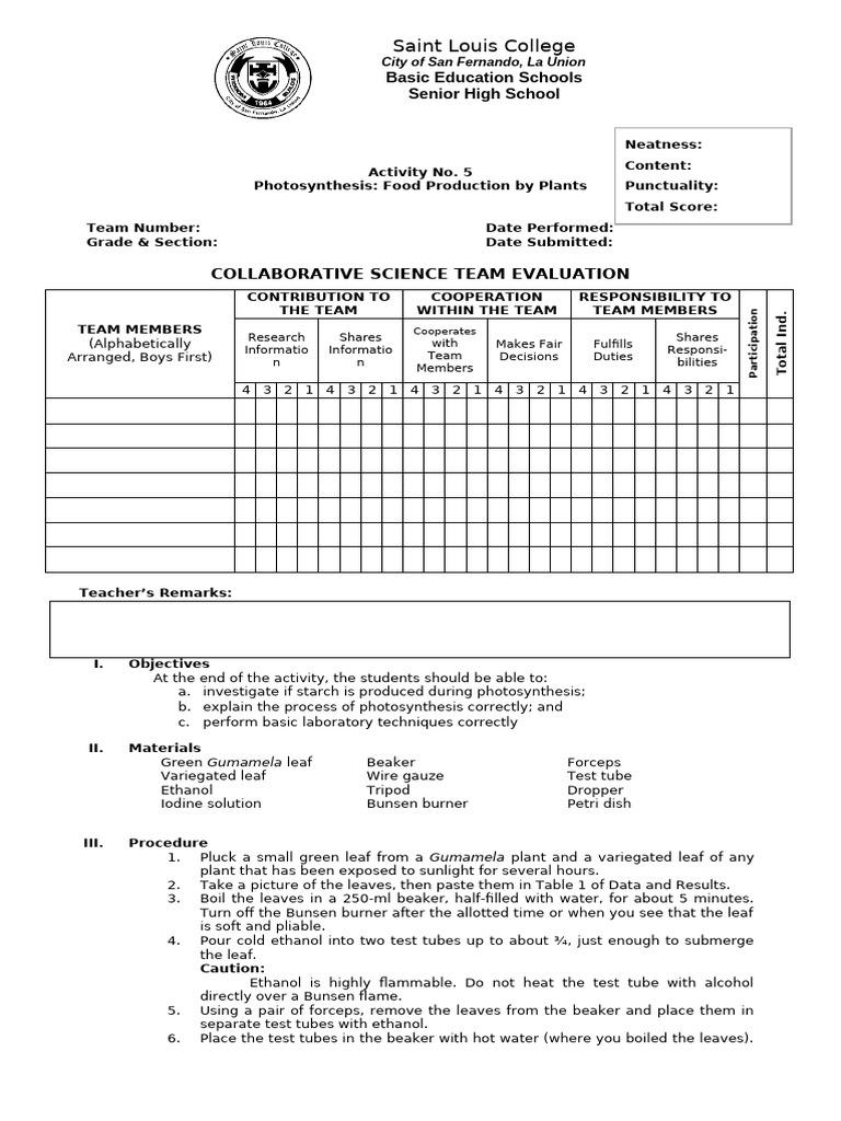 Gen Bio 1 - Lab Activity 5 - Photosynthesis | PDF