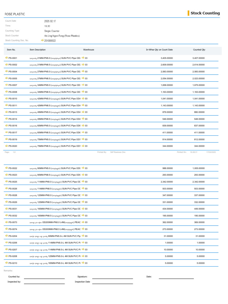 Stock Counting: Time: Count Date | PDF