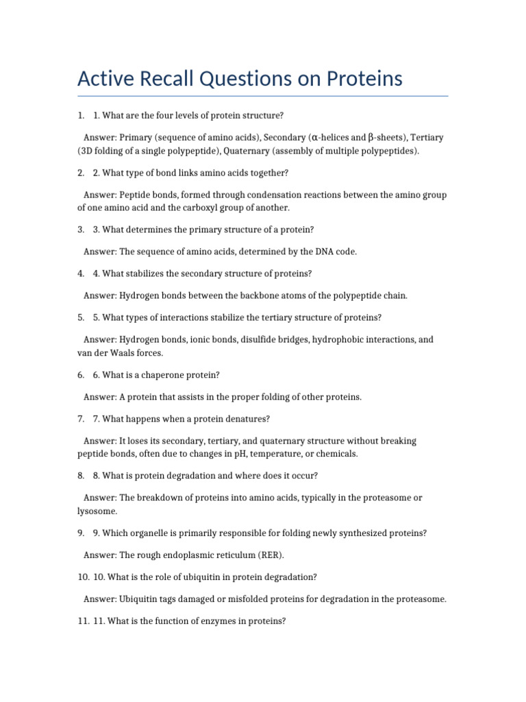 Active Recall Questions On Proteins | PDF
