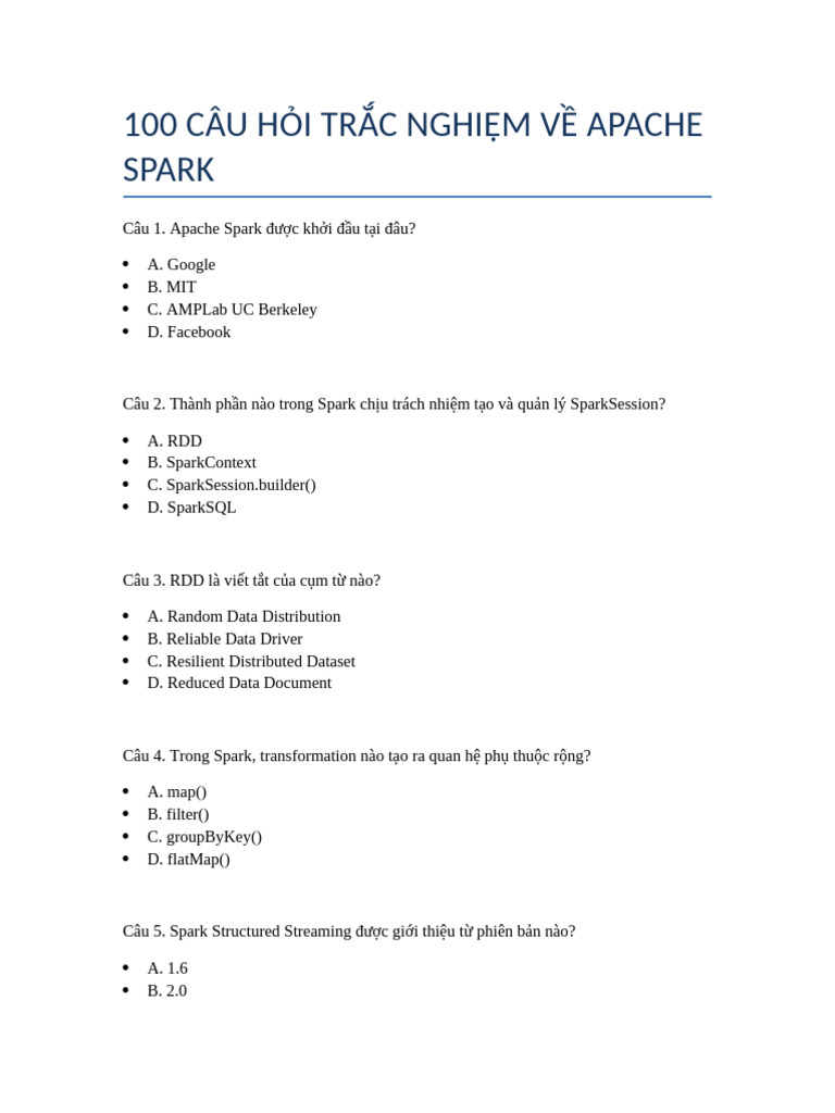 100 CauHoi Spark | PDF