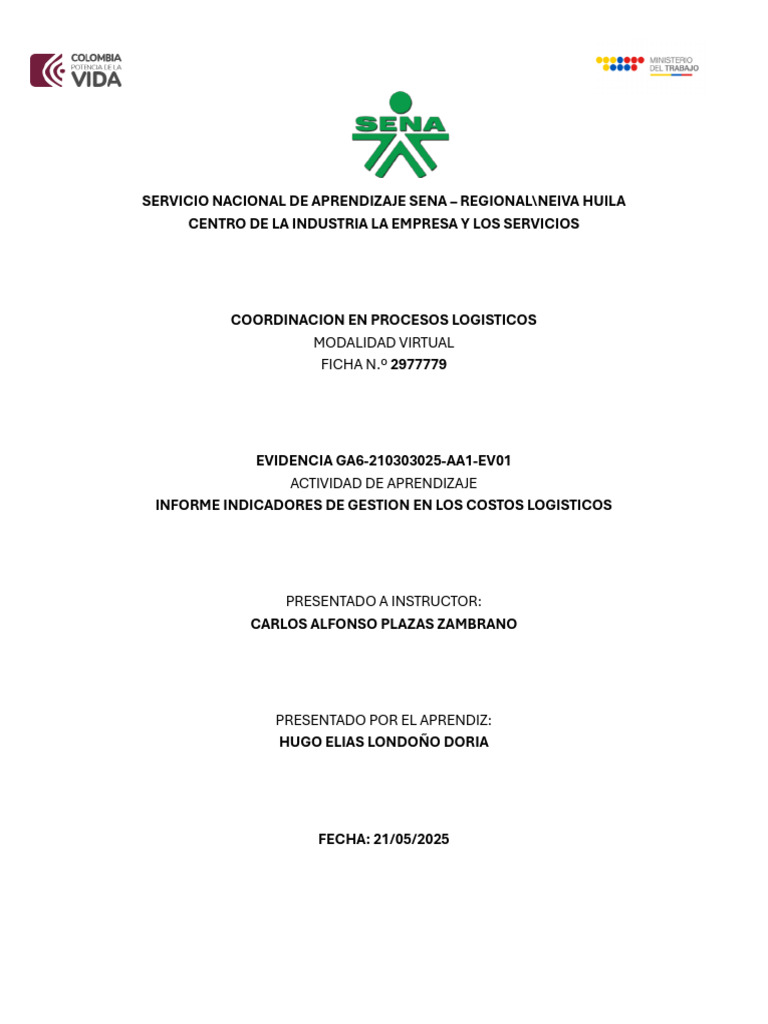 Informe Indicadores de Gestion en Los Costos Logisticos | PDF | Logística | Business