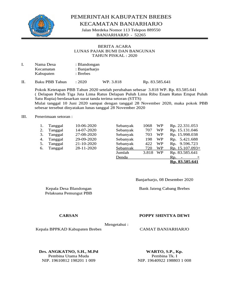 Berita Acara Lunas PBB | PDF