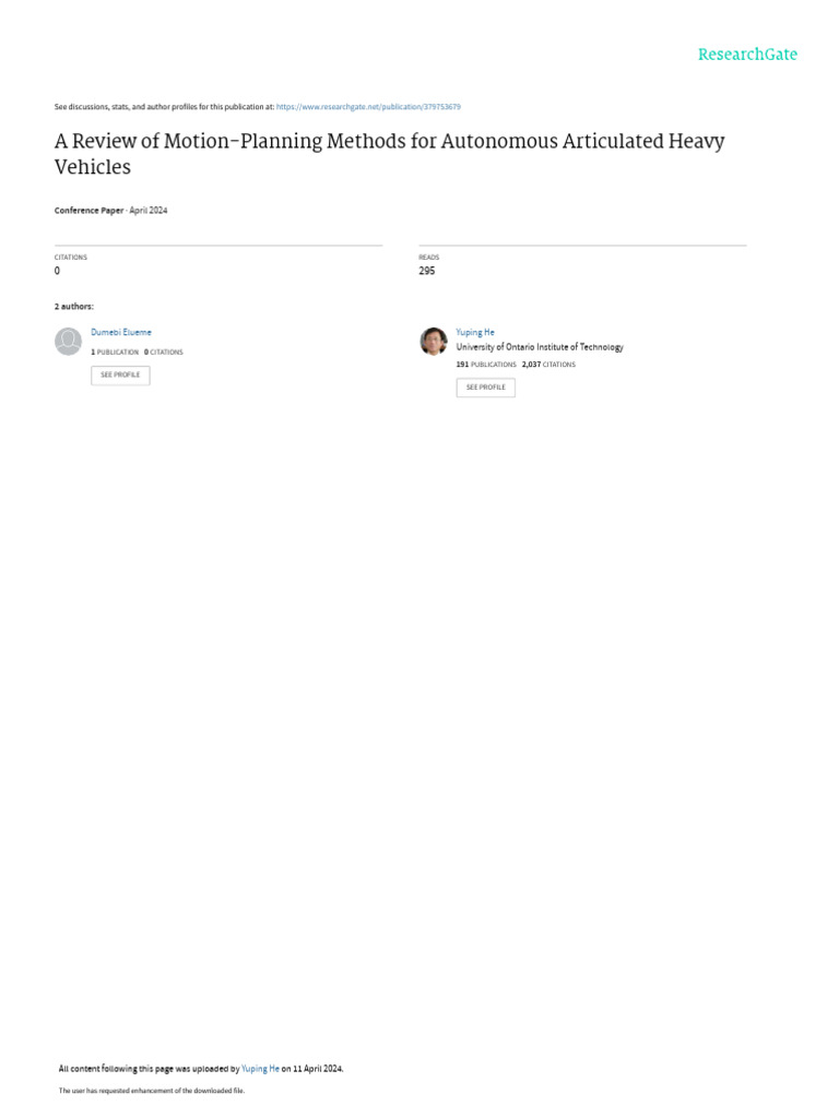 2024 - A Review of Motion-Planning Methods For Autonomous Articulated Heavy | PDF | Support ...