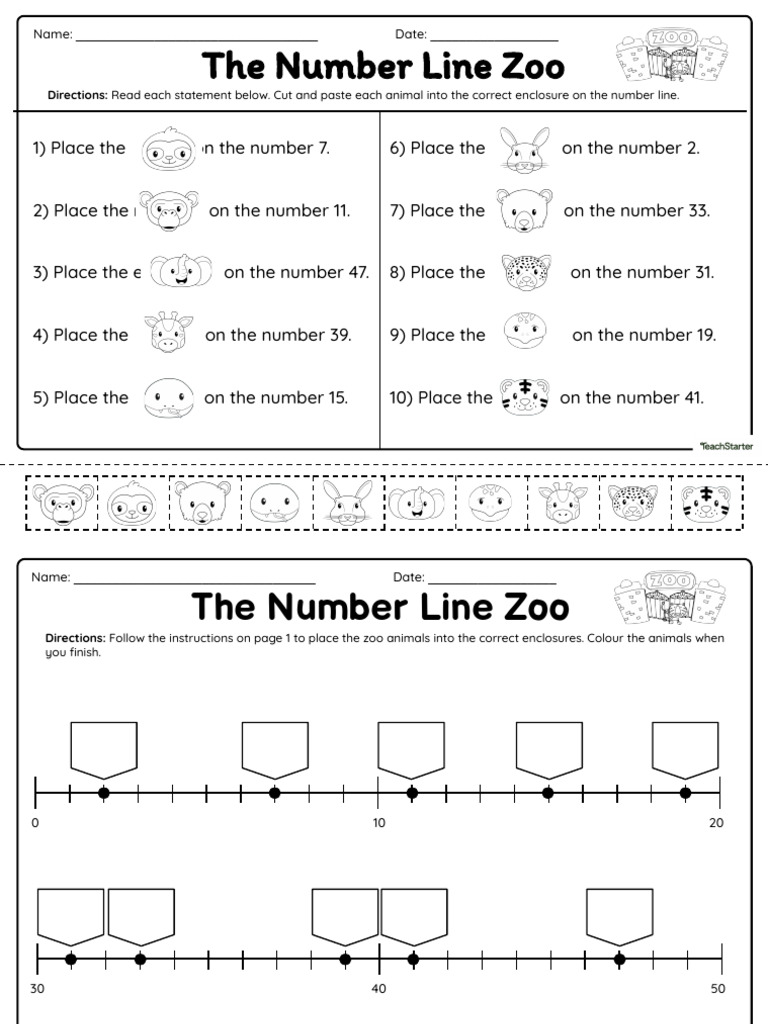 The Number Line Zoo Cutand Paste Worksheet Adobe Reader | PDF