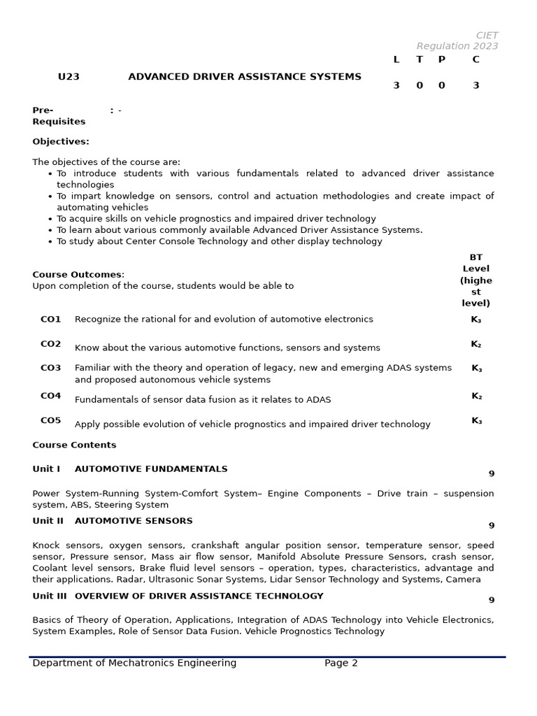 Advanced Driver Assistant Systems | PDF | Vehicles | Vehicle Technology