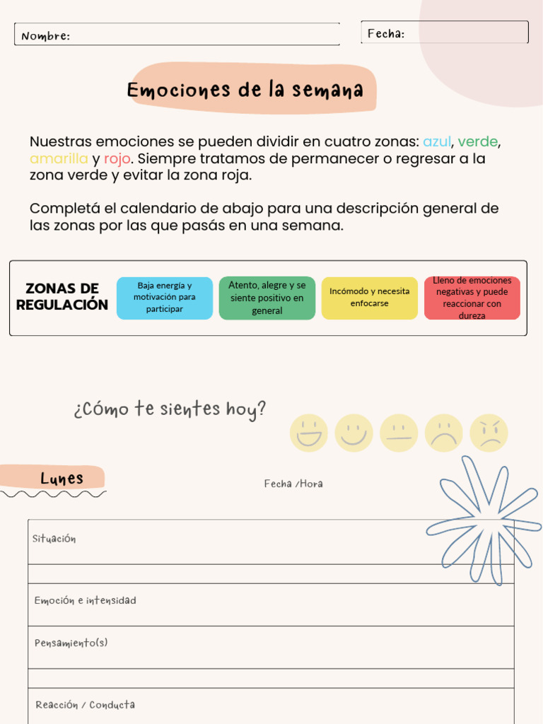 Zonas de Regulación Emocional Semanal | PDF