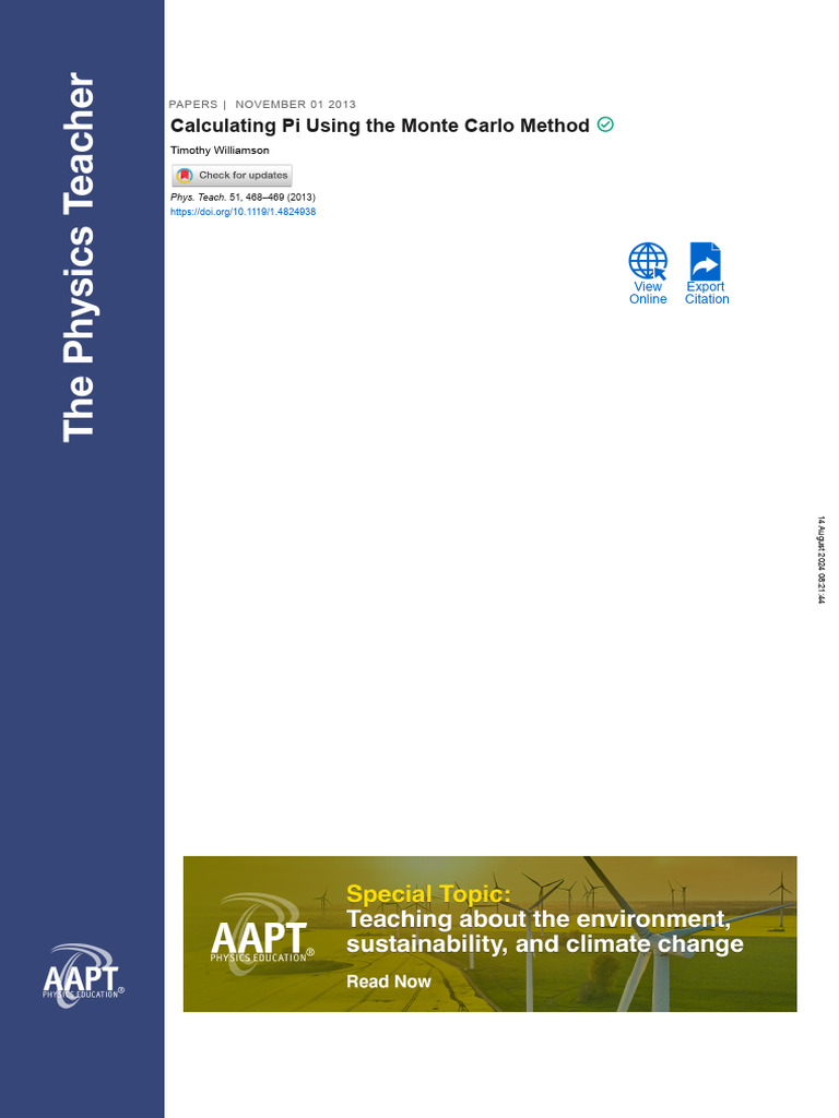 Calculating Pi Using The Monte Carlo Method | PDF | Pi | Sampling (Statistics)