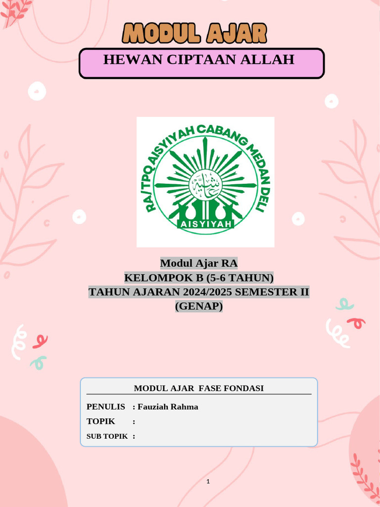 MODUL AJAR KUMER RA AISYIYAH CABANG MEDAN DELI - Salin | PDF