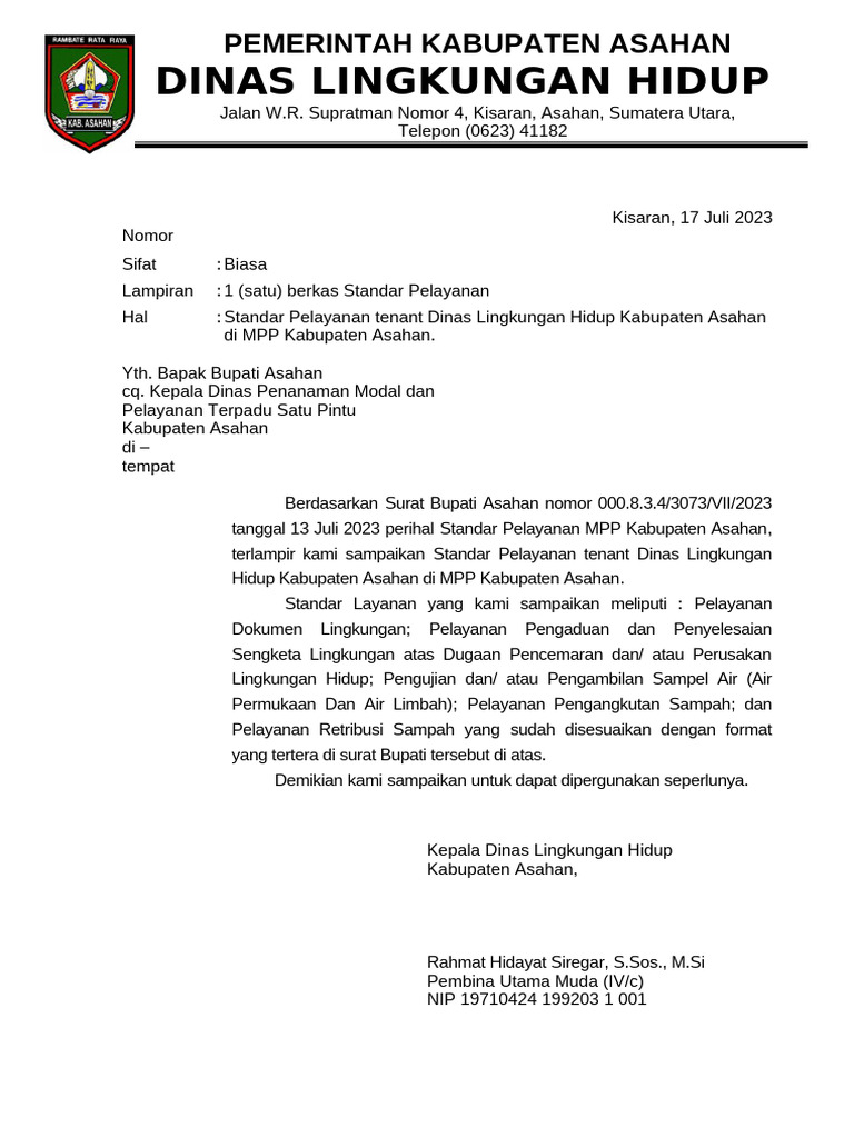 Surat Balasan Permintaan Surat Pengantar Standar Pelayanan MPP | PDF