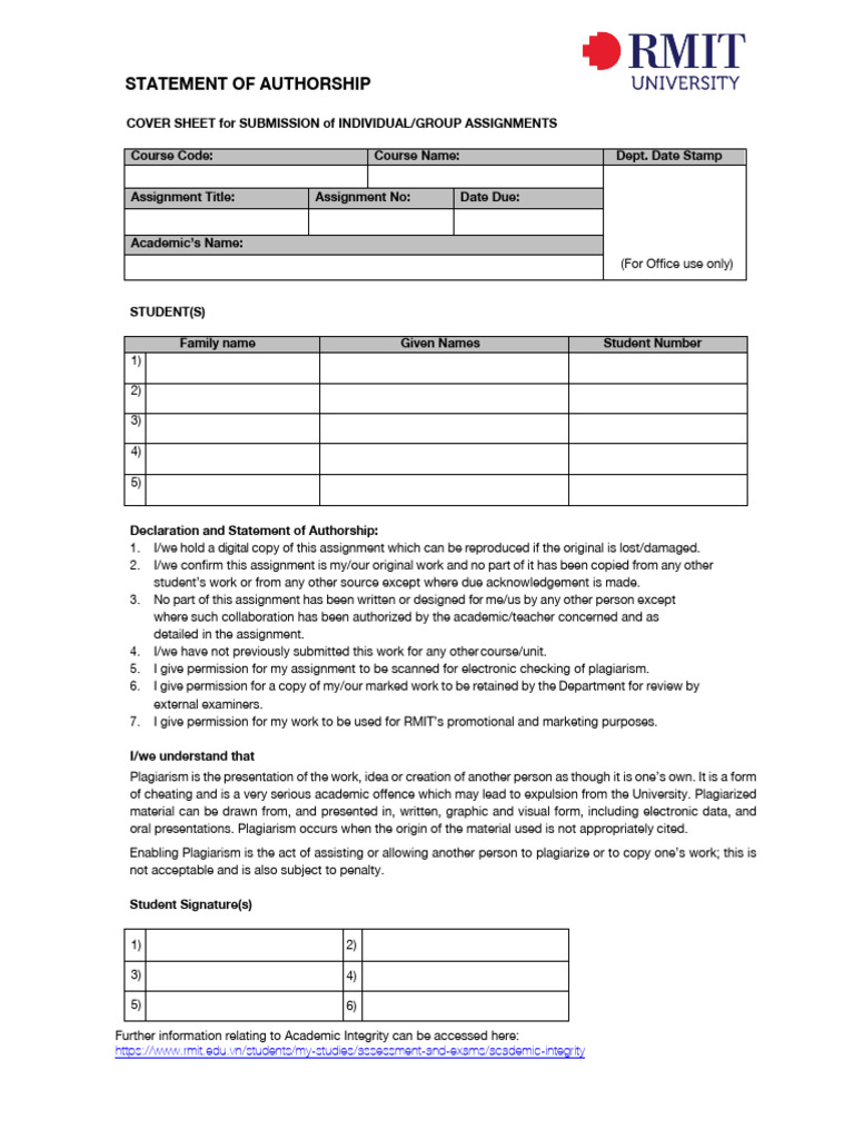 Statement of Authorship Form-1 (1) | PDF