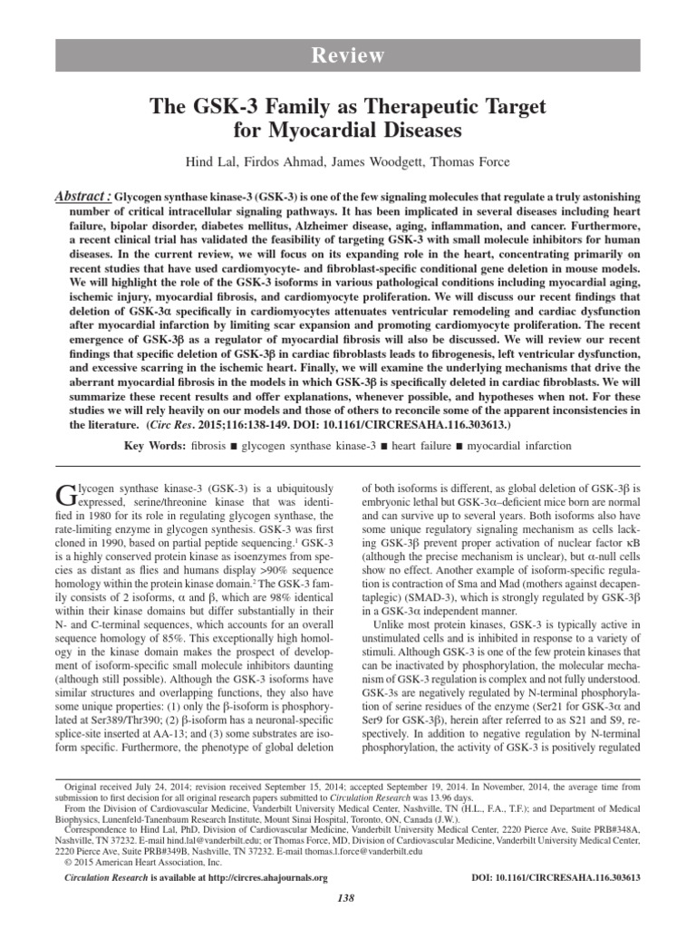 The GSK-3 Family As Therapeutic Target For Myocardial Diseases | PDF ...