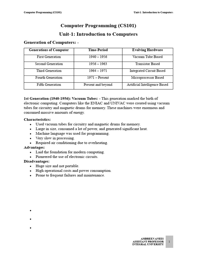 CS101 Unit-1 | PDF | Random Access Memory | Computer Data Storage