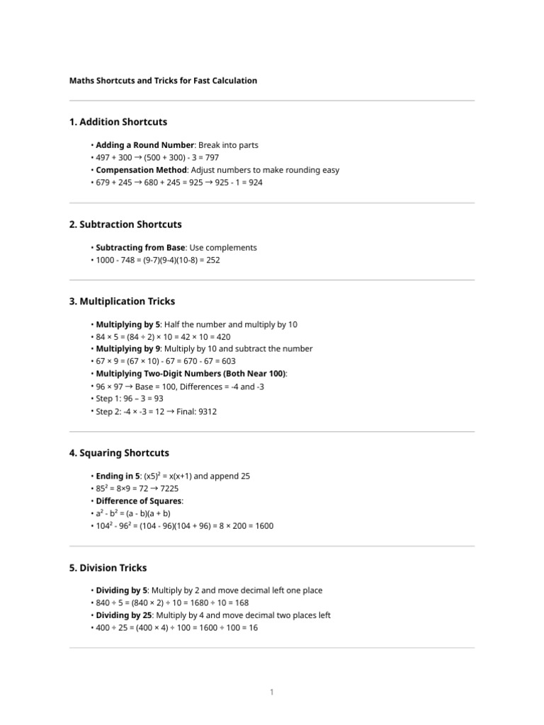 Maths Shortcuts Tricks | PDF