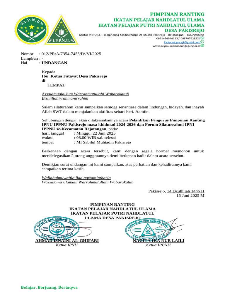 Surat Undangan Fatayat | PDF