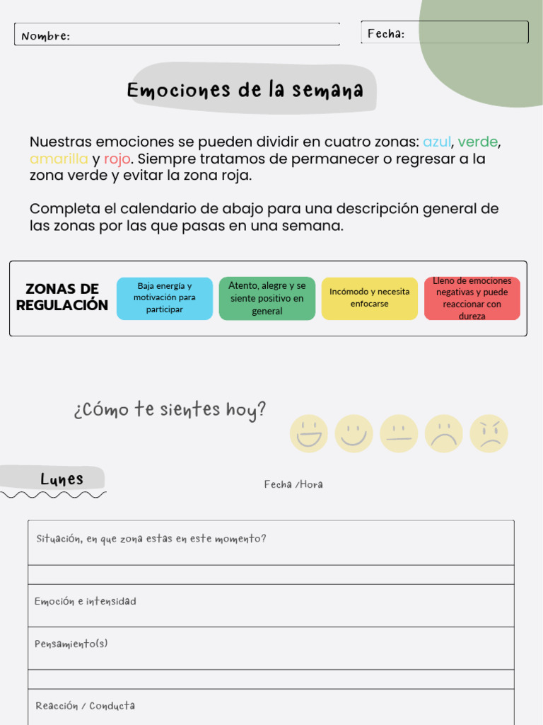 Zonas de Regulación Emocional Semanal | PDF | Las emociones | Sicología