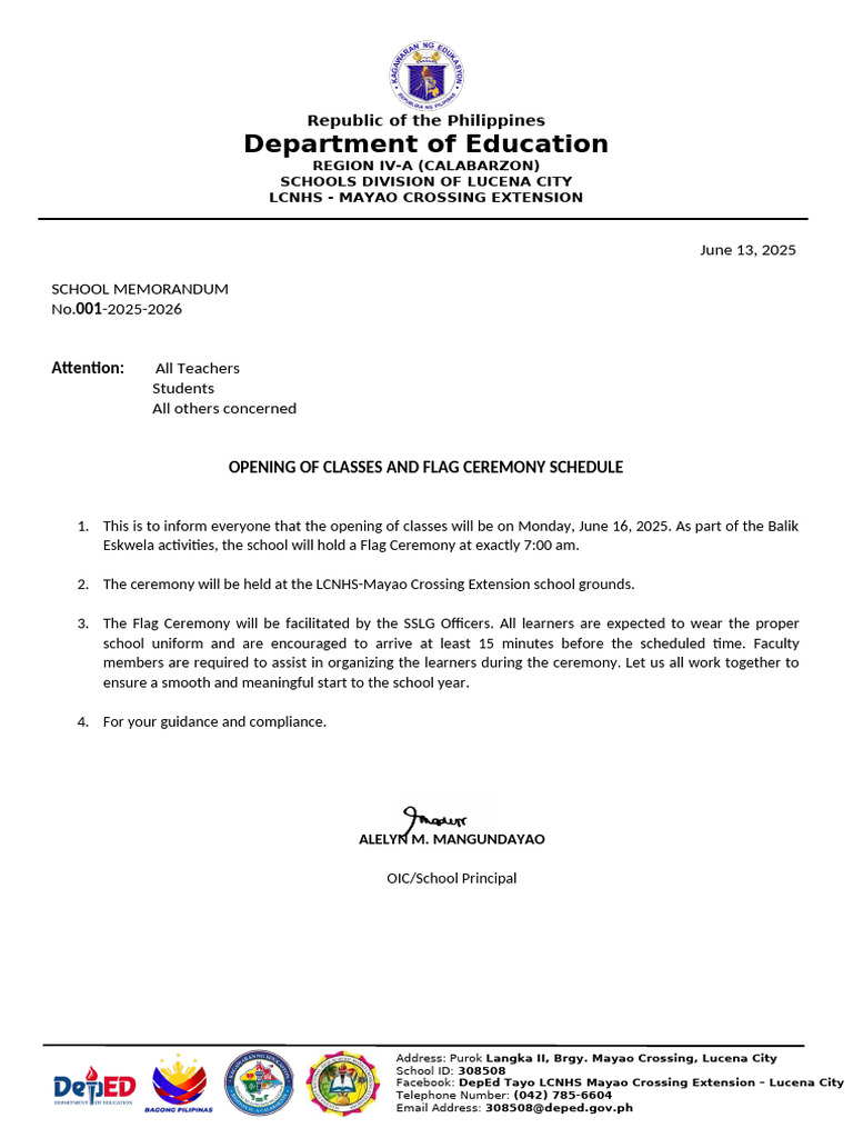 LCNHS Mayao Crossing School Updates 2025 | PDF | Computing ...