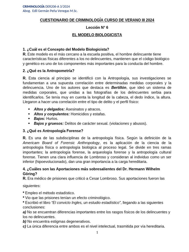 Modelo Biologicista en Criminología | PDF | Psicosis | Criminología