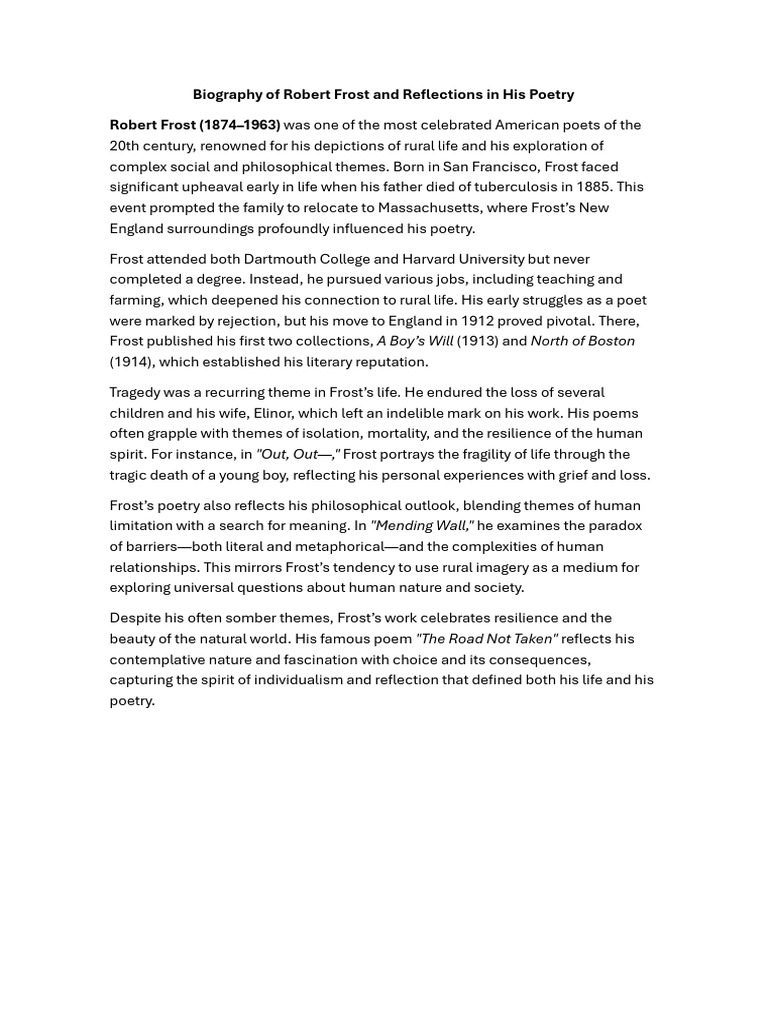 Robert Frost: Life and Poetic Themes | PDF | Poetry