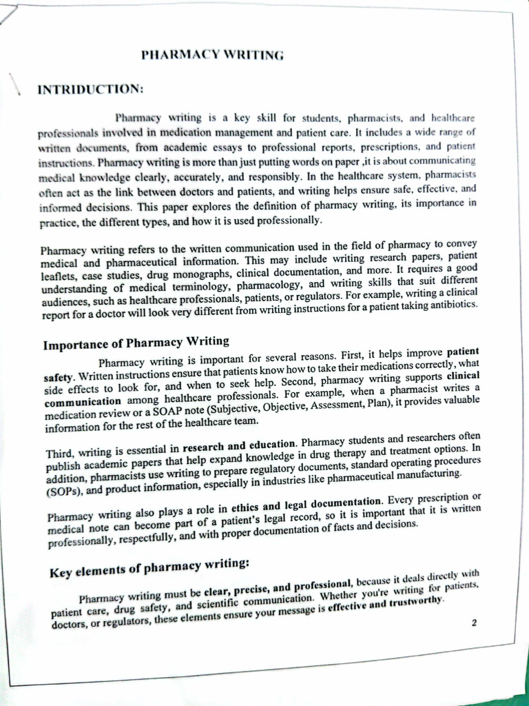 Pharmacy Writing | PDF