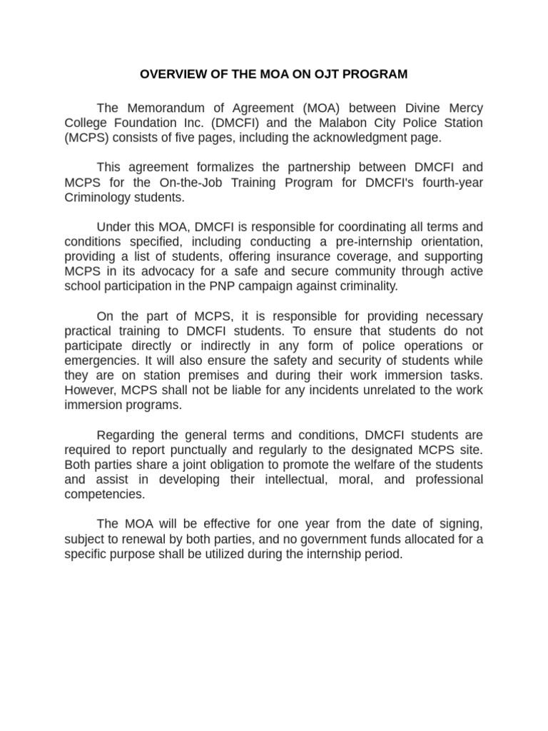 Overview of The Moa On Ojt Program | PDF