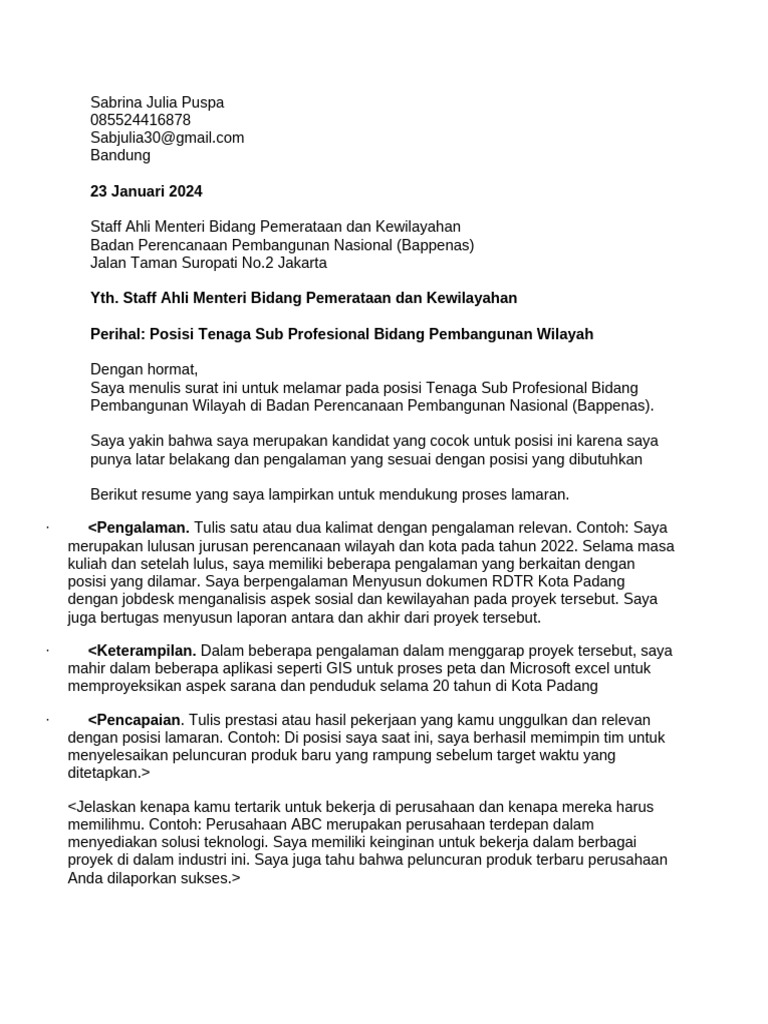 JobStreet Template Cover Letter Gratis | PDF