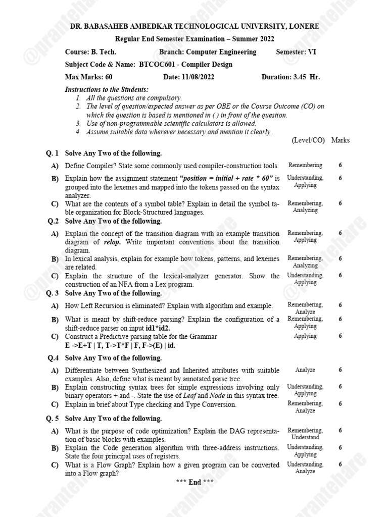 Compiler Design PYQ ALL (Pran Tehare) | PDF | Computer Programming | Computing
