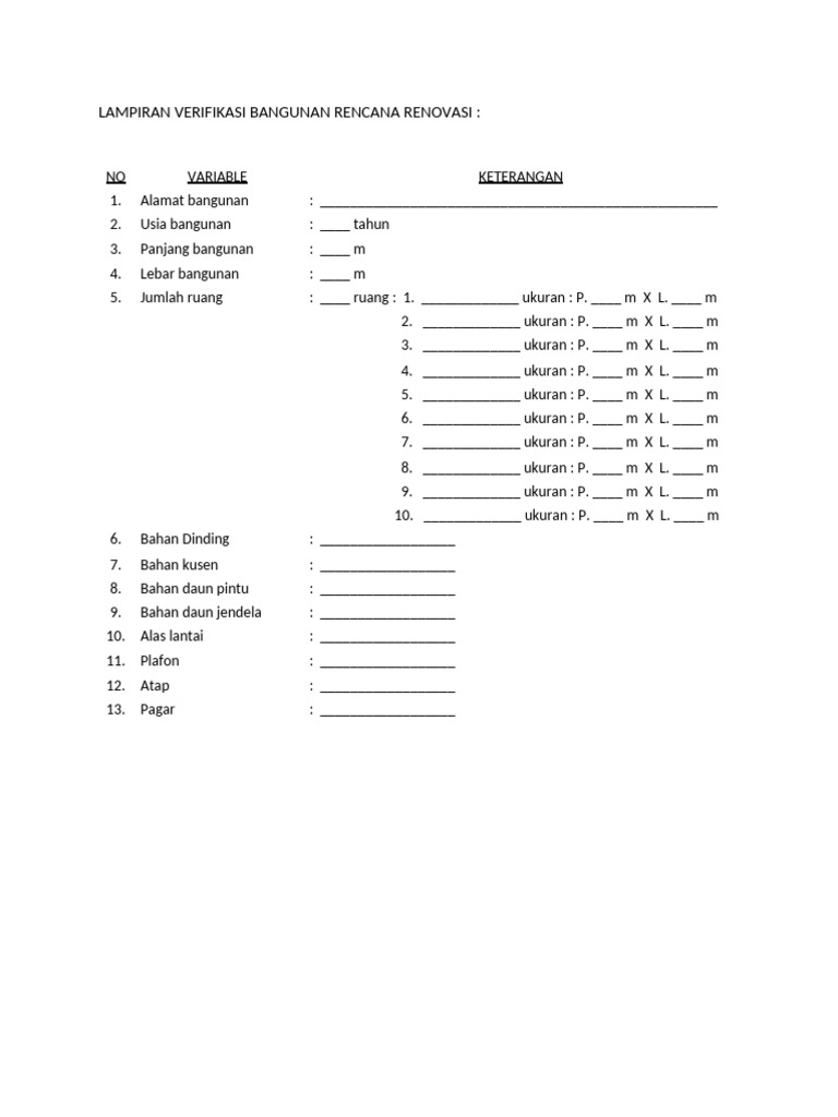 Form LAMPIRAN VERIFIKASI BANGUNAN RENCANA RENOVASI | PDF