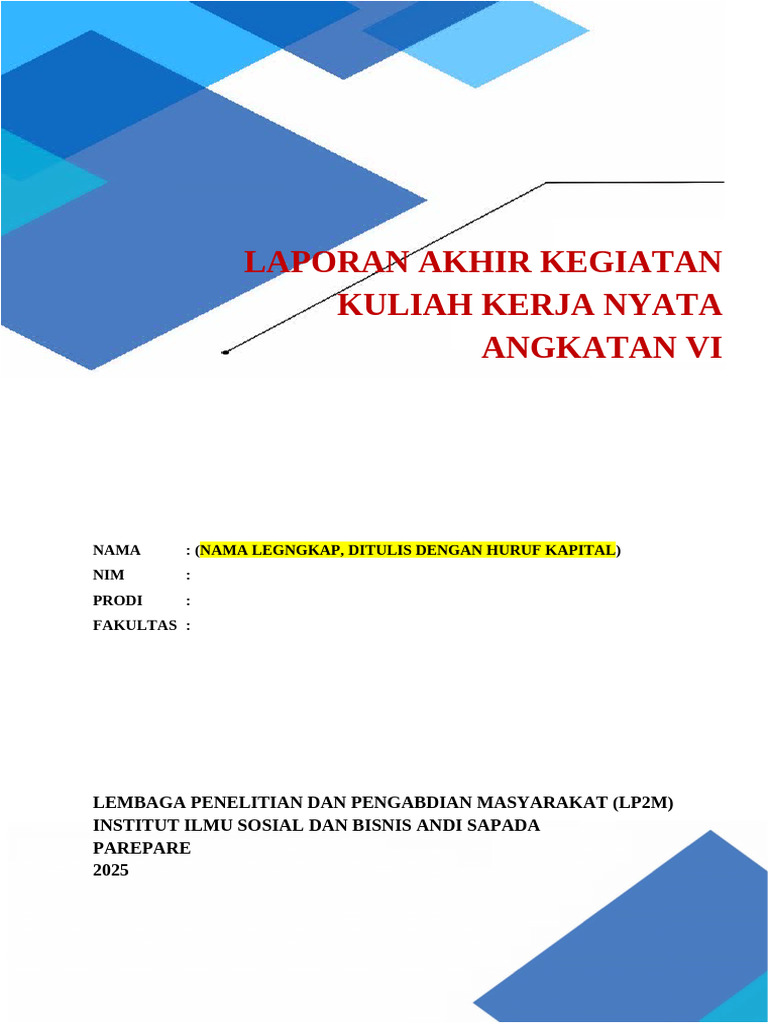 Template Laporan KKN Vi (Profesi) | PDF