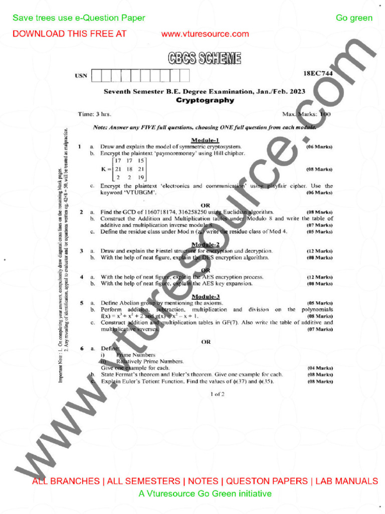 Vtu Question Paper2 | PDF | Key (Cryptography) | Public Key Cryptography