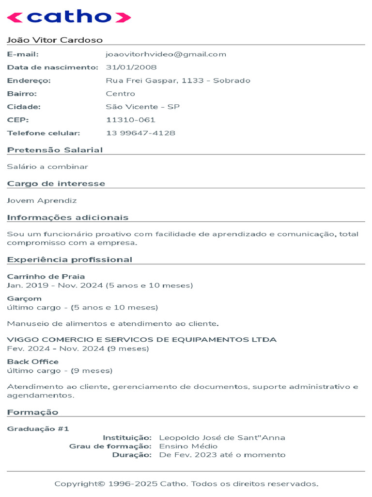 Curriculo Joao Vitor | PDF