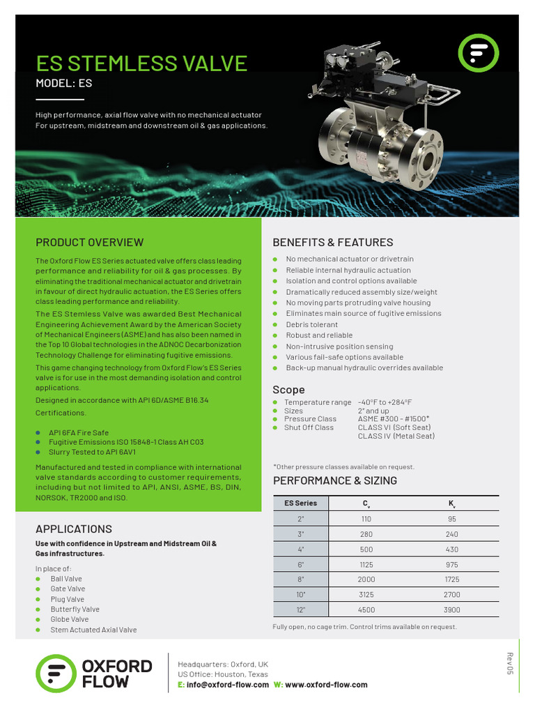 Oxford Flow ES Series Valve Overview | PDF | Valve | Mechanical Engineering