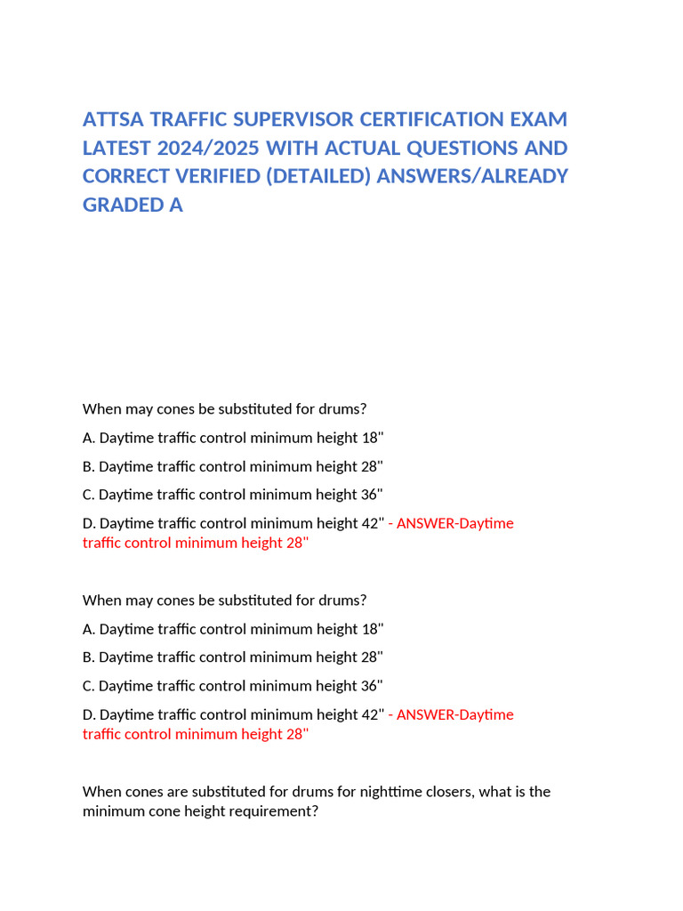 ATSSA Traffic Supervisor Exam Guide | PDF | Traffic | Lane