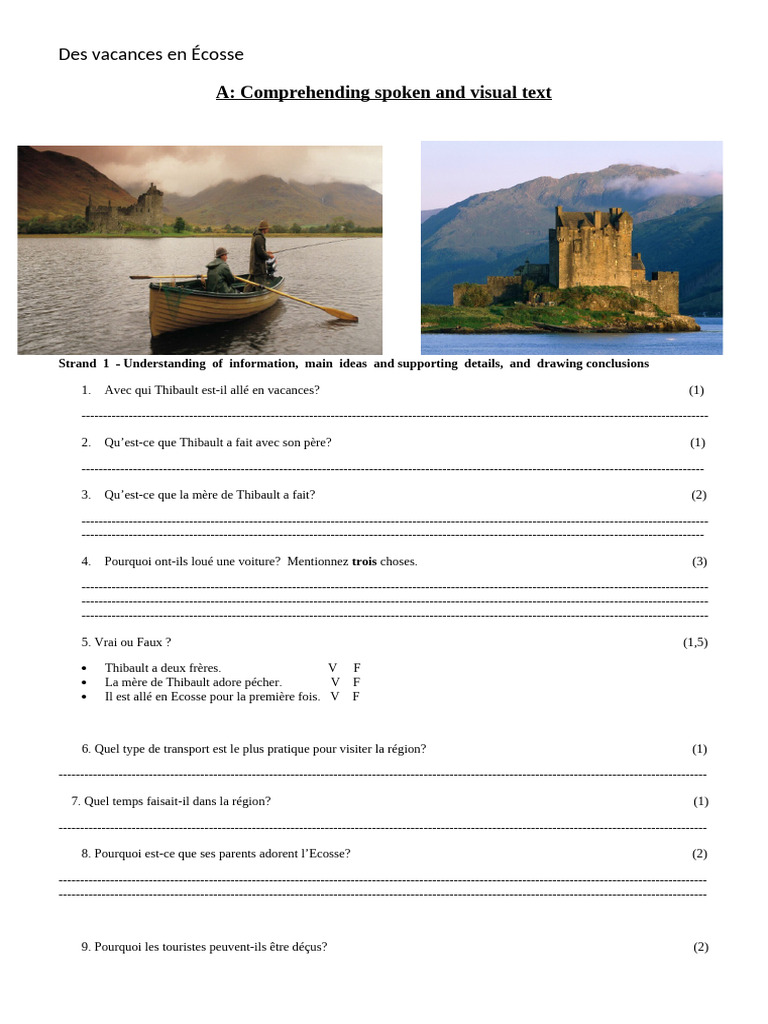 Vacances en Écosse : Compréhension et Activités | PDF | Chess | Chess ...