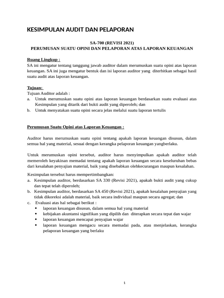 Kesimpulan Audit Dan Pelaporan | PDF