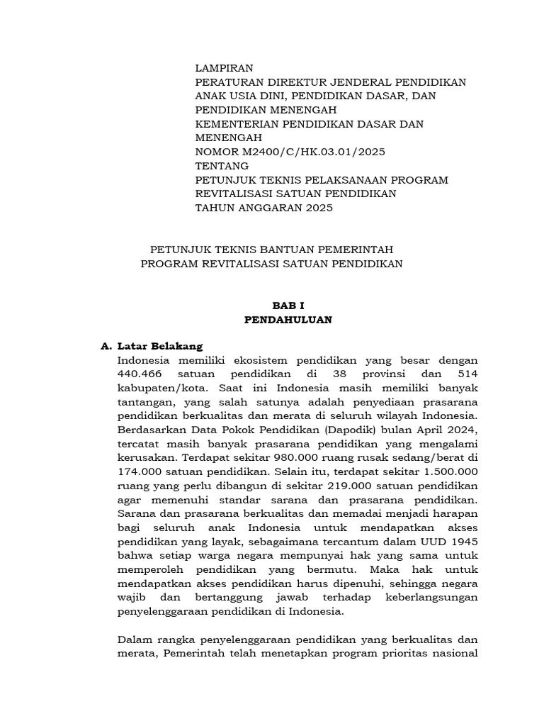 (Draft) Lampiran Juknis Revitalisasi Satuan Pendidikan | PDF